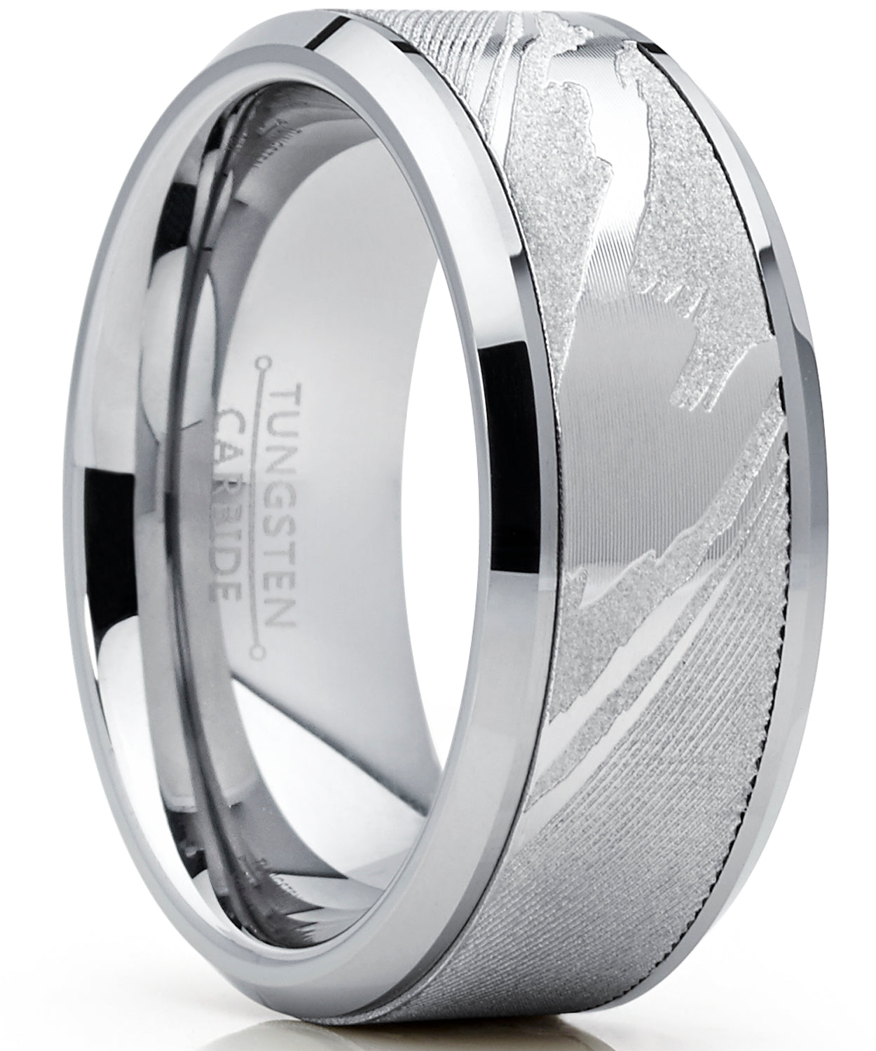 Men's Tungsten Carbide Wedding Band Ring, Inlaid Simulated Damascus Pa ...