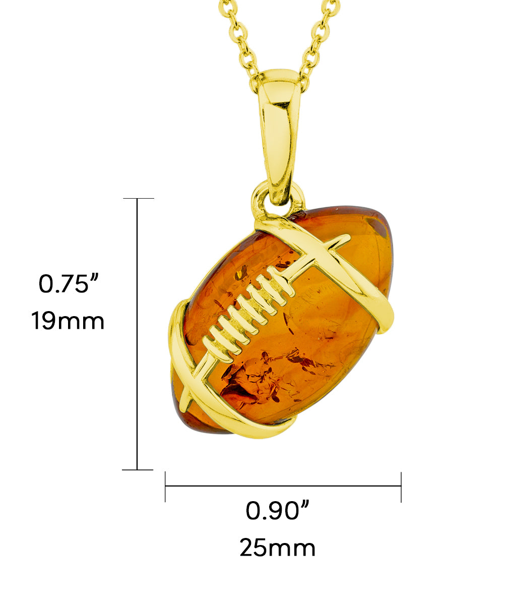 14K Gold-plated 925 Sterling Silver Football Pendant Amber Necklace 20 ...