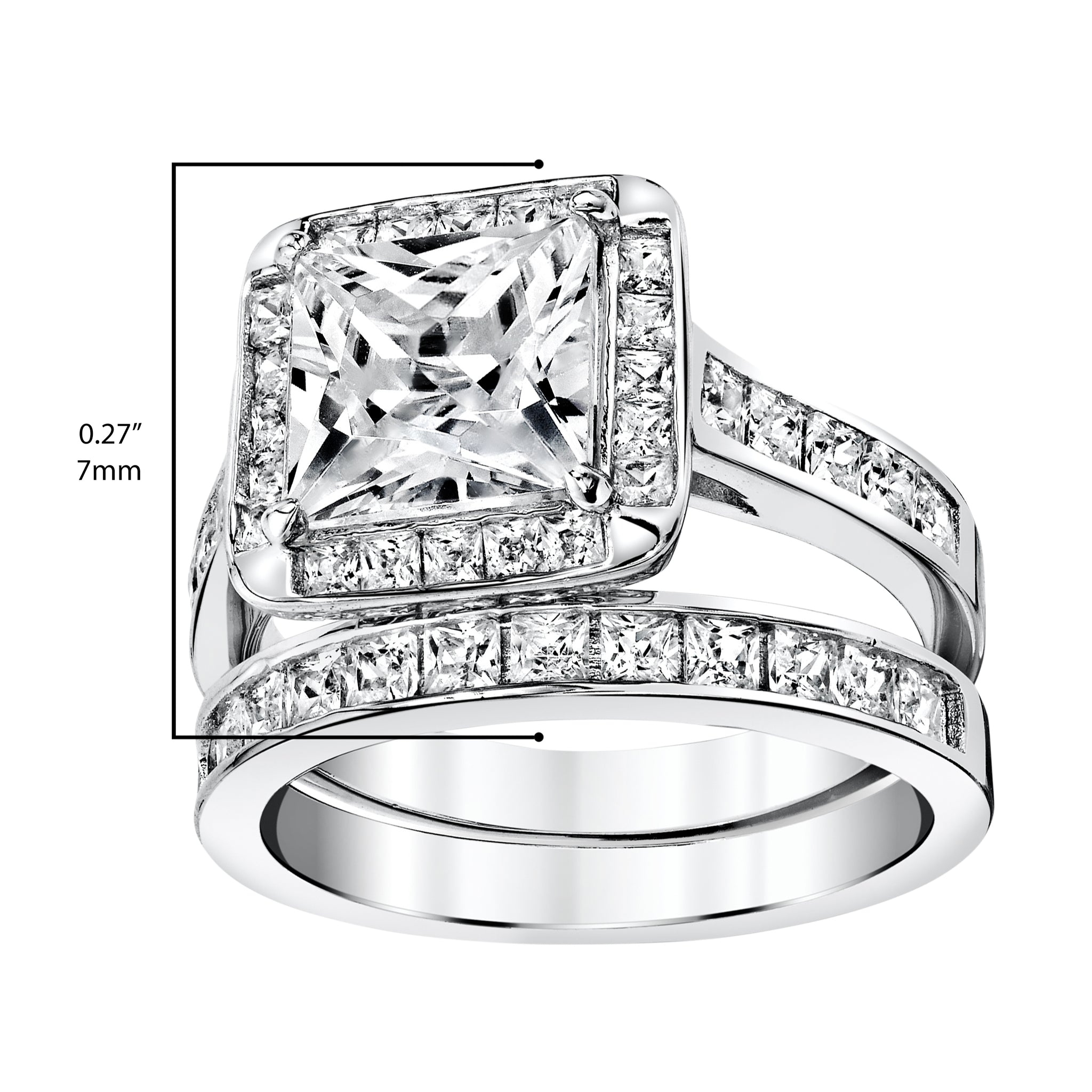 Women's Sterling Silver 925 Bridal Set Engagement Ring 2.5Ct Cubic Zir ...
