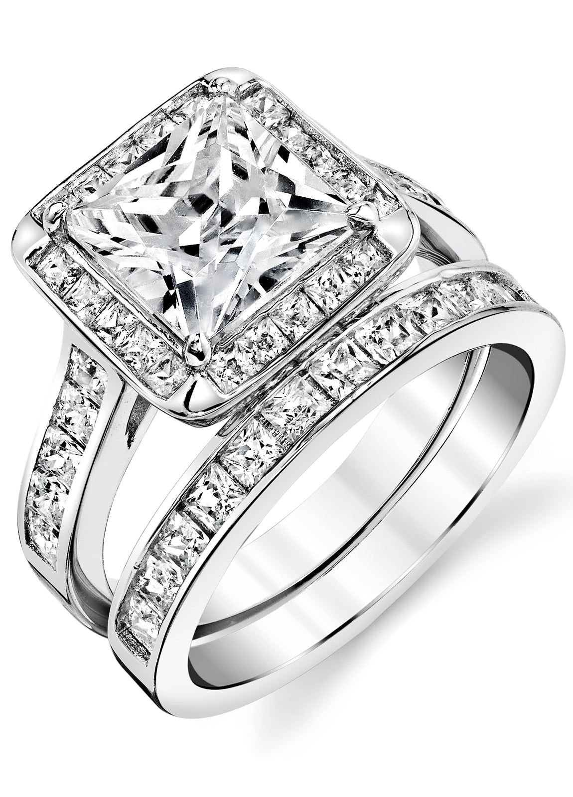 Women's Sterling Silver 925 Bridal Set Engagement Ring 2.5Ct Cubic Zir ...