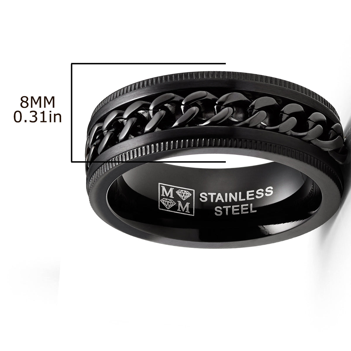Men's Stainless Steel Curb Chain Link Spinner Fidget Ring Anxiety Band ...
