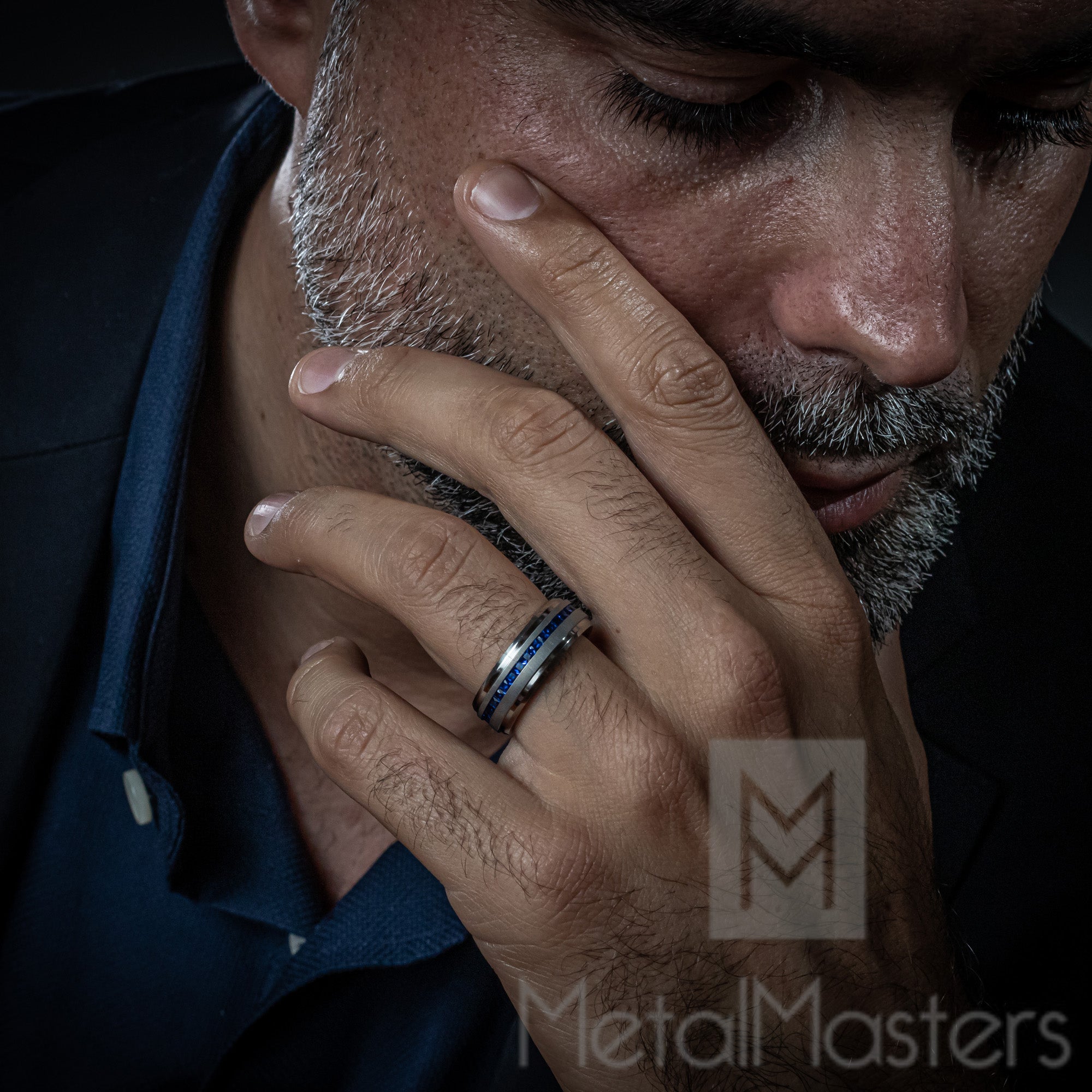 Men's 2.4Ct. Blue Sapphire Titanium Wedding Band Engagement Ring Cubic – Metal Masters Co.