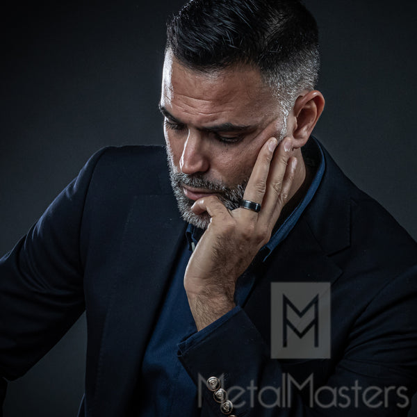 Men's Two-Tone Tungsten Ring Black Brushed Wedding Band 9MM Sizes 7-15 – Metal Masters Co.