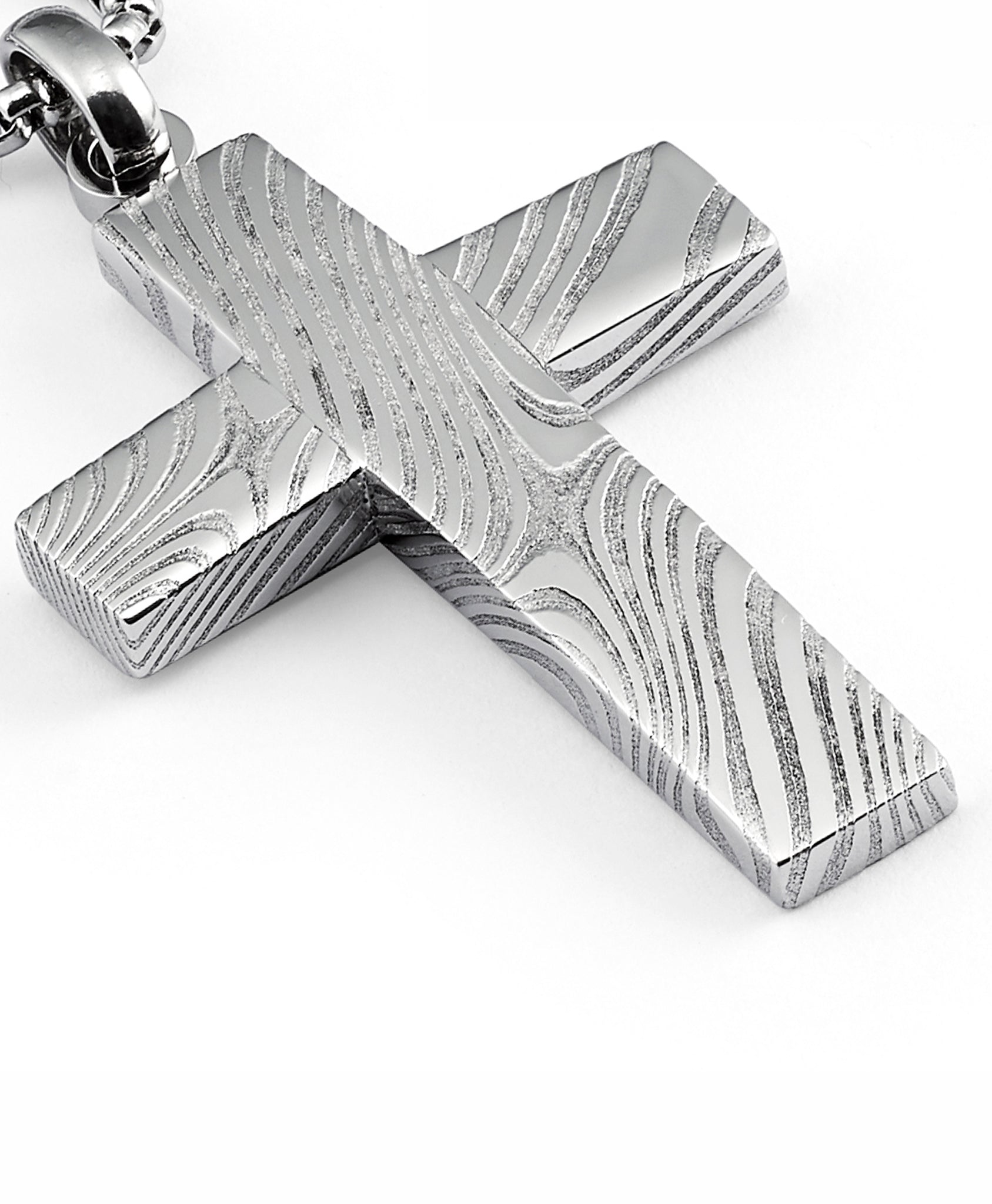 Damascus Steel Cross Pendant Necklace Free 24" Round Box Chain – Metal ...