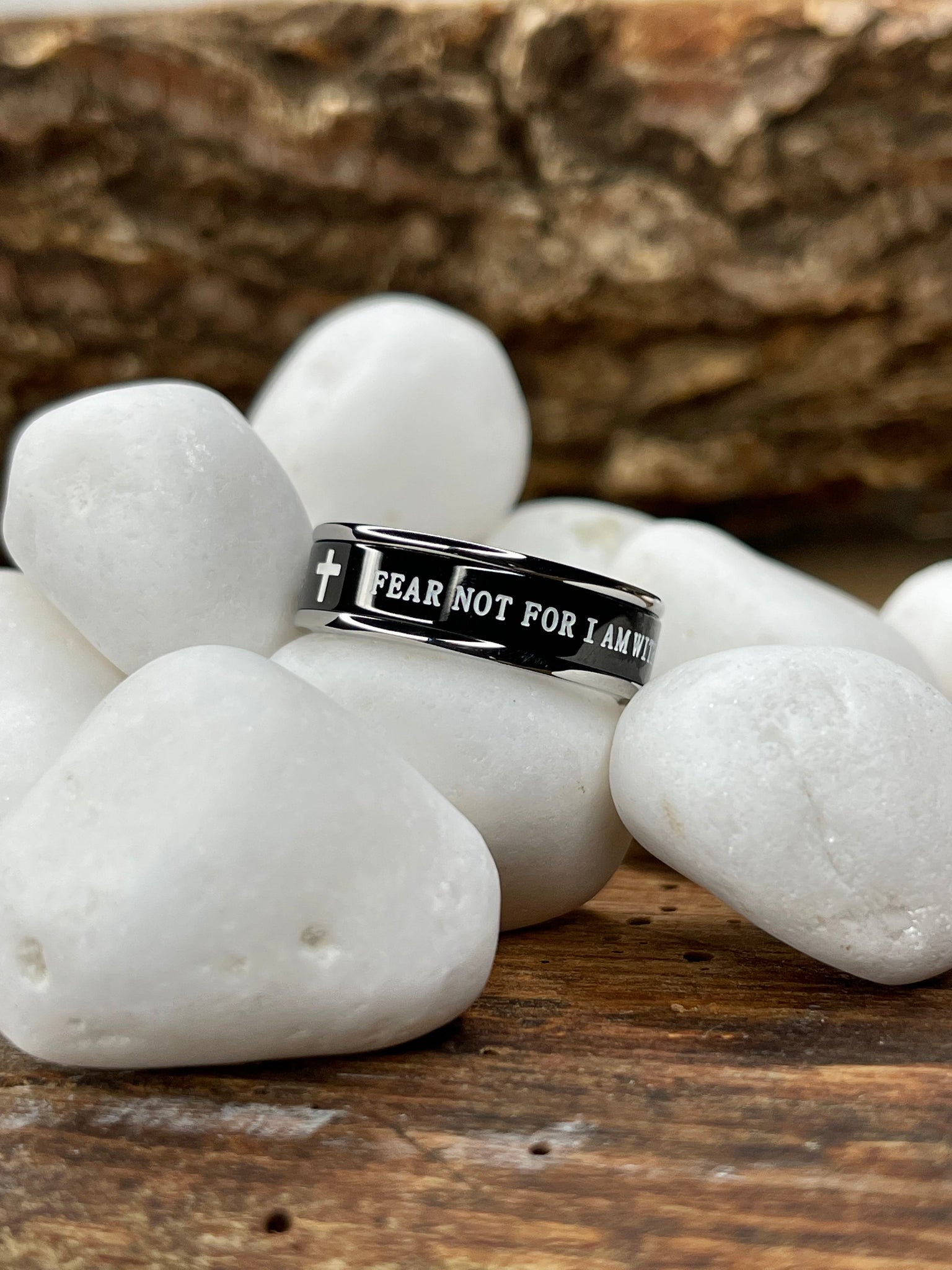 Mens Black Stainless Steel Cross Bible Verse Fidget Spinner Ring 7MM A ...